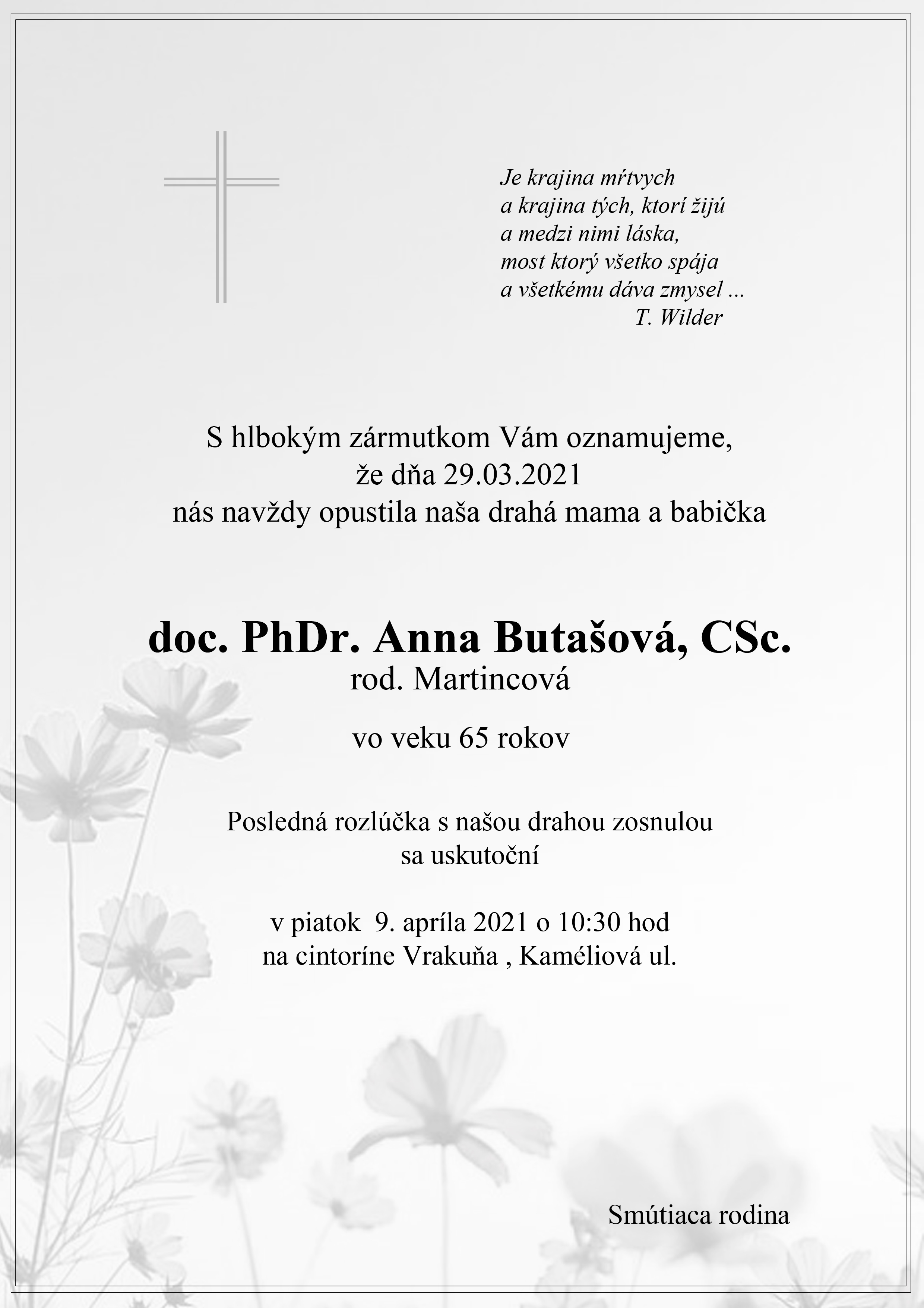 Smútočné oznámenie - ŠPÚ